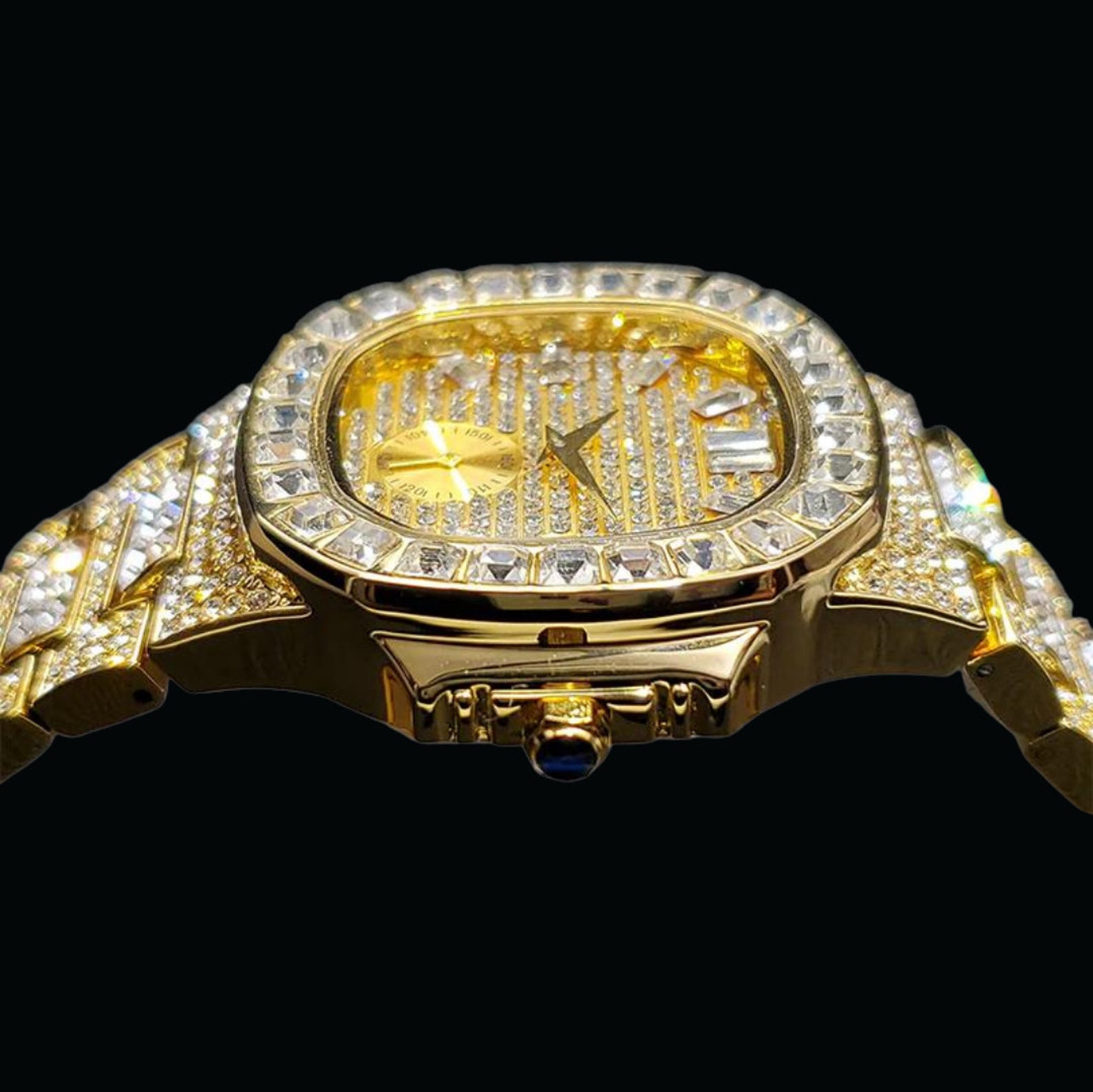 18K Gold Plated Watch Men's Iced Out Luxury Watch - Etsy