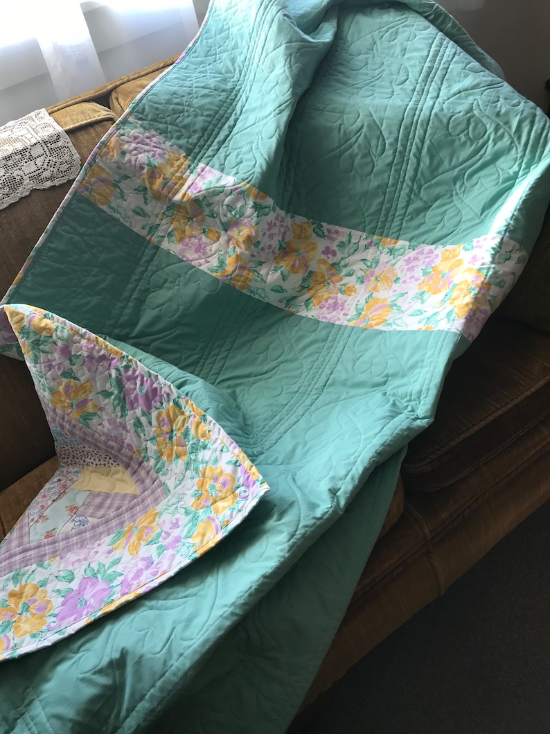 Handmade Quilt, French Braid Pattern, Bright, Spring-like Colors, Twin ...