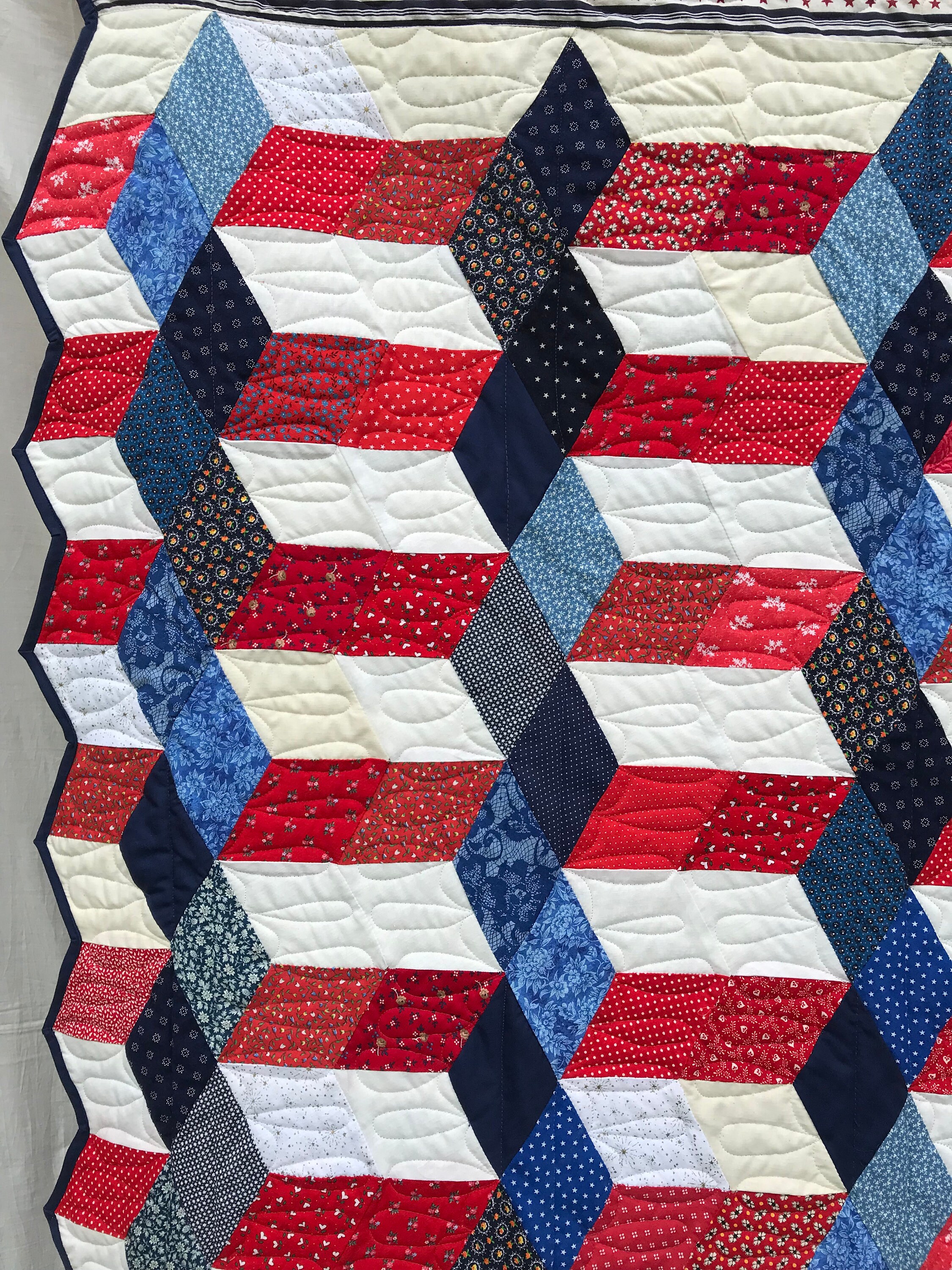 Tumbling Flag Quilt, Hand Pieced, Twin Size, Patriotic, Machine-quilted ...