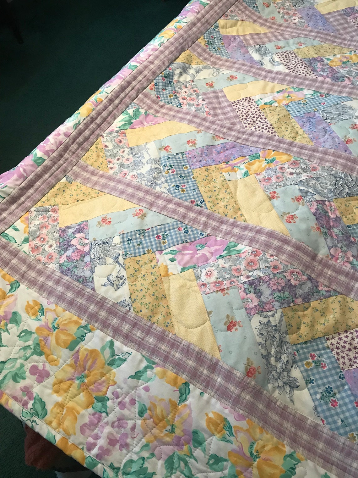 Handmade Quilt, French Braid Pattern, Bright, Spring-like Colors, Twin ...
