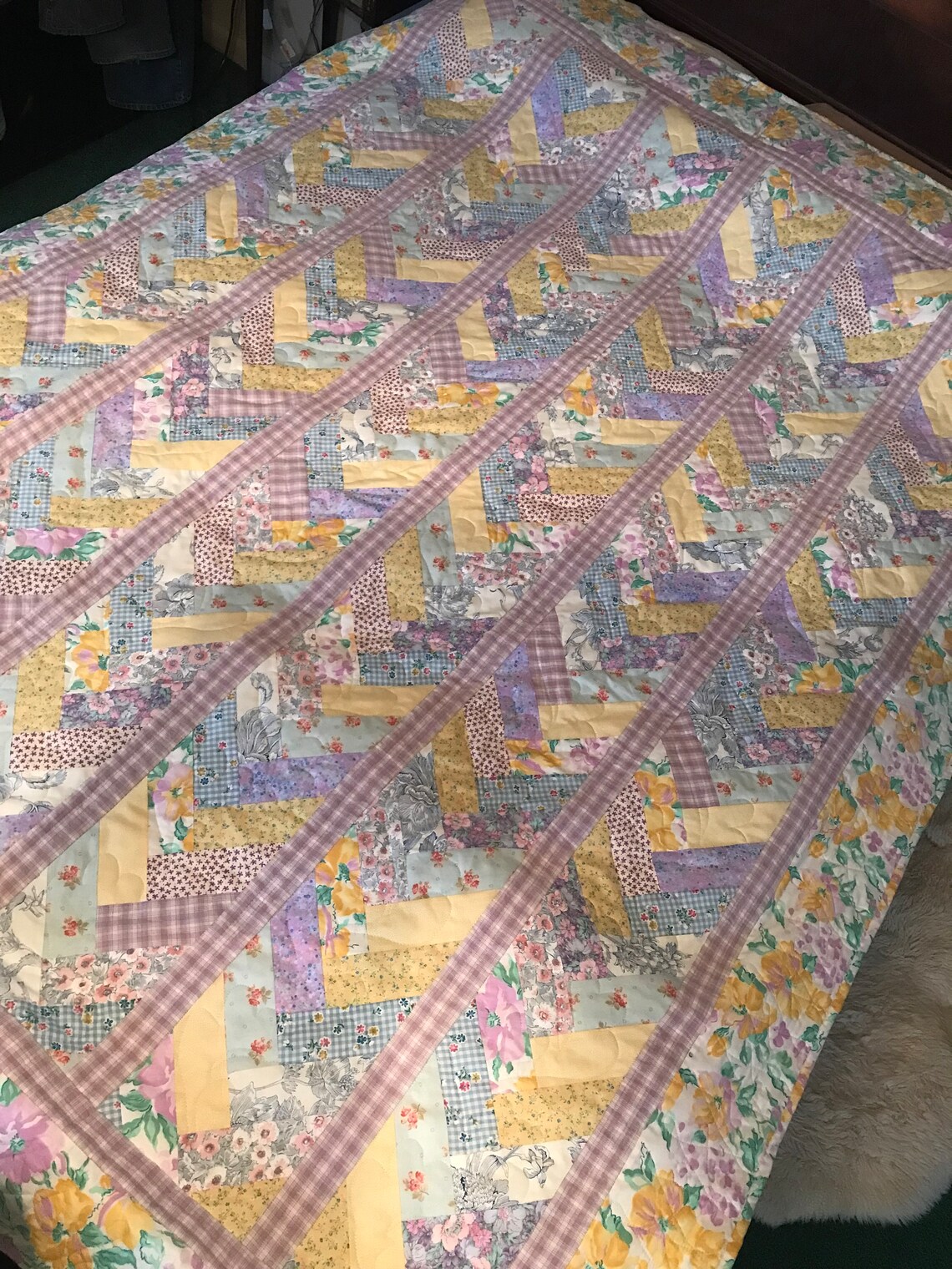Handmade Quilt, French Braid Pattern, Bright, Spring-like Colors, Twin ...