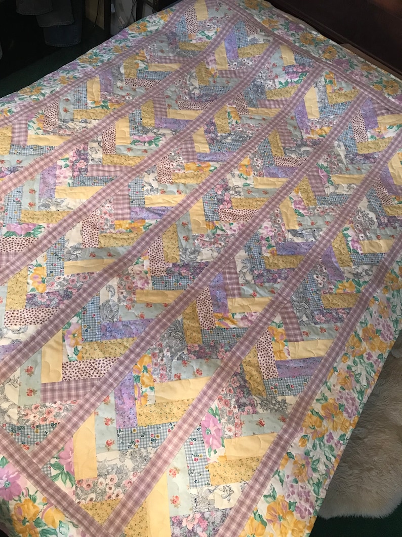 Handmade Quilt, French Braid Pattern, Bright, Spring-like Colors, Twin ...