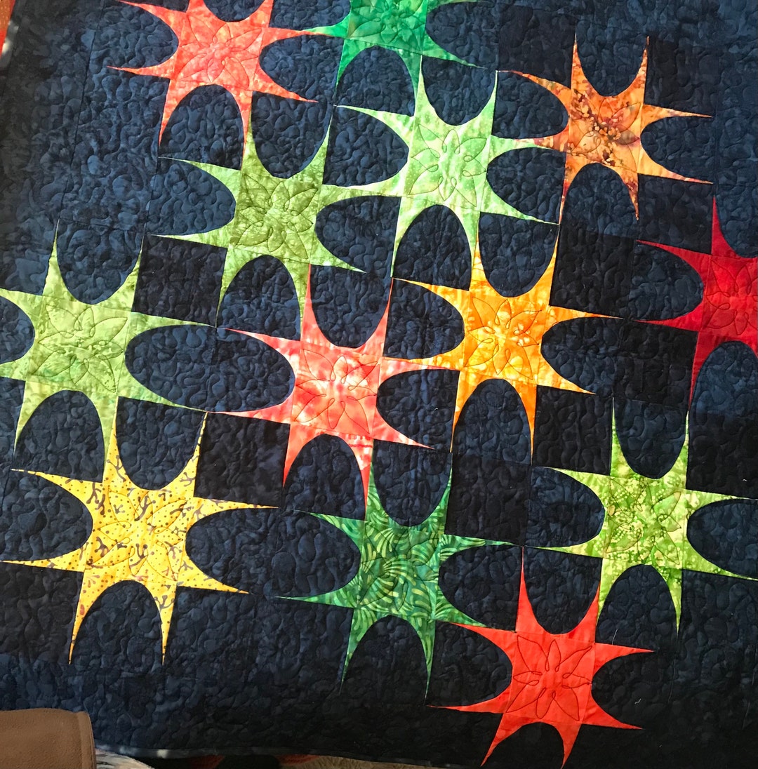 Batik Wall Hanging, Deep Indigo Blue Background With Colorful Batik ...