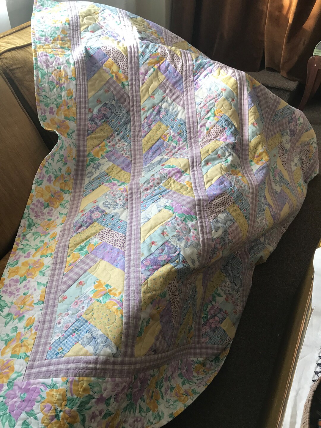 Handmade Quilt, French Braid Pattern, Bright, Spring-like Colors, Twin ...