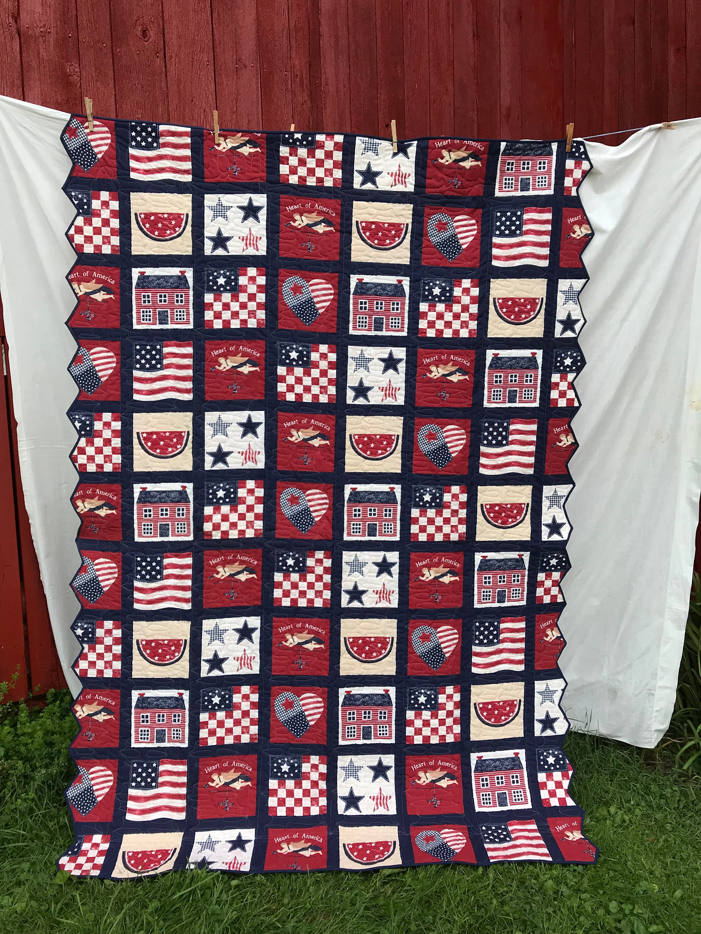 Tumbling Flag Quilt, Hand Pieced, Twin Size, Patriotic, Machine-quilted ...