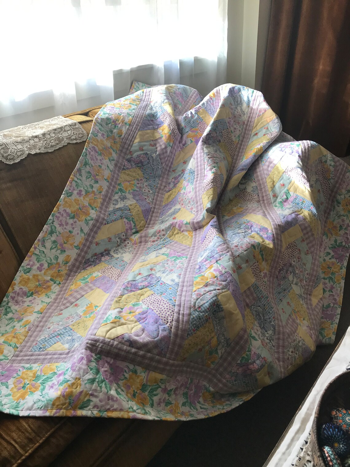 Handmade Quilt, French Braid Pattern, Bright, Spring-like Colors, Twin ...