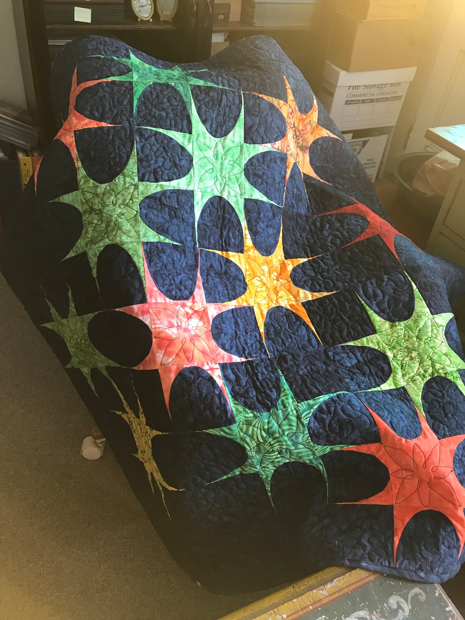 Batik Wall Hanging, Deep Indigo Blue Background With Colorful Batik ...