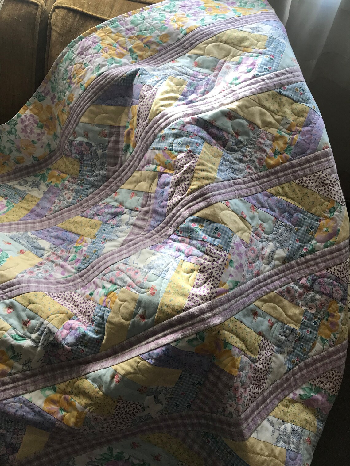 Handmade Quilt, French Braid Pattern, Bright, Spring-like Colors, Twin ...