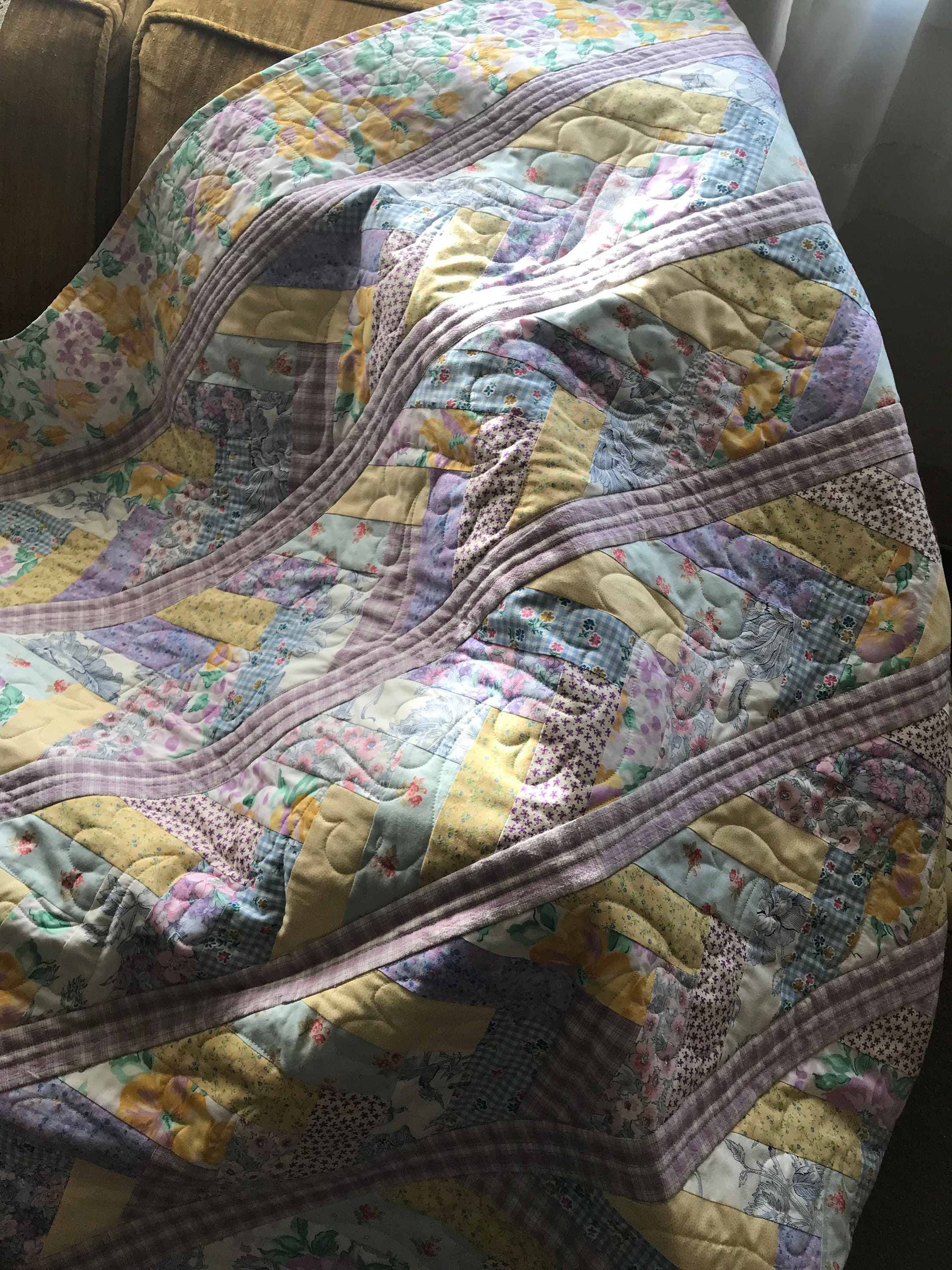 Handmade Quilt, French Braid Pattern, Bright, Spring-like Colors, Twin ...