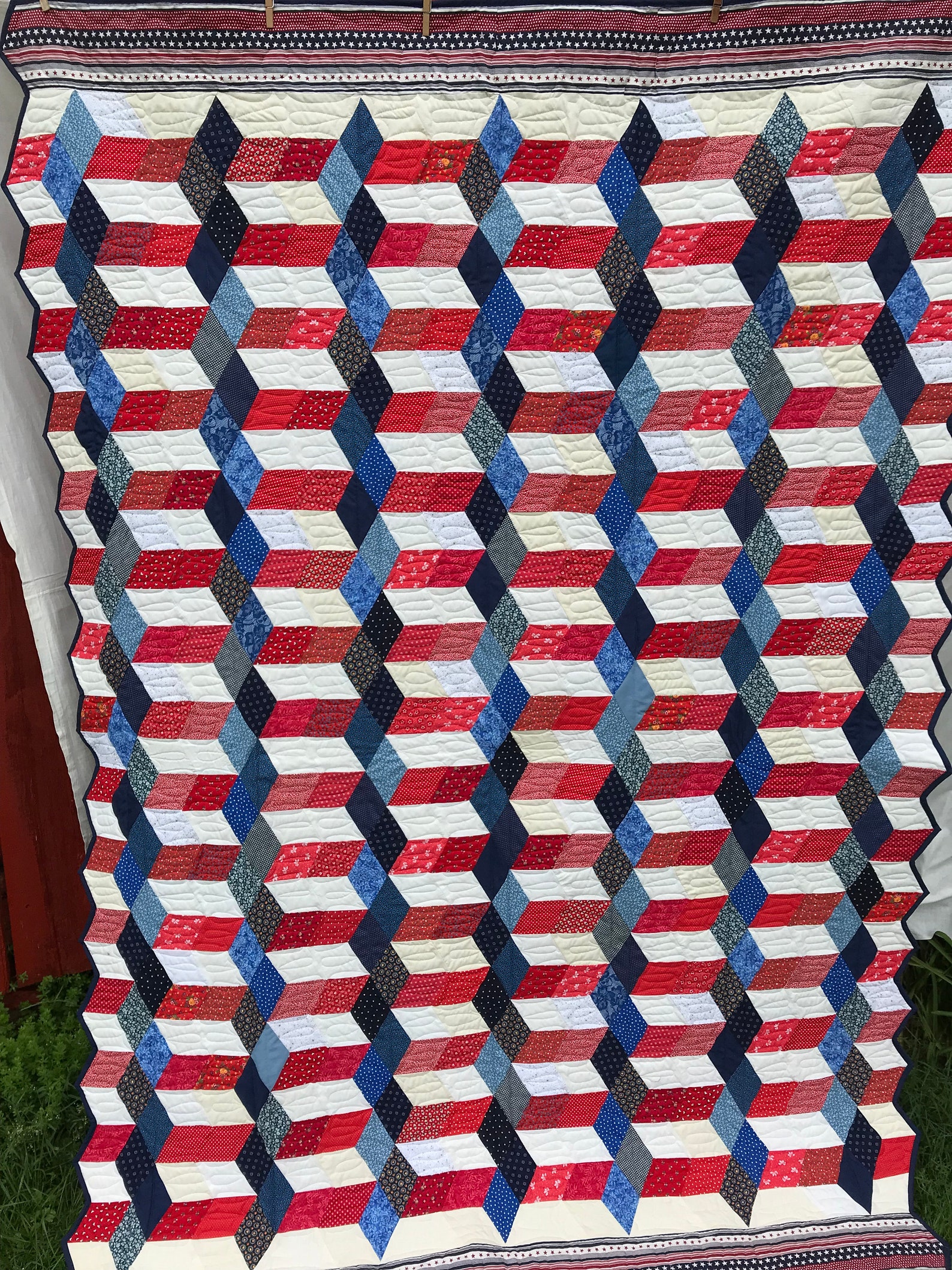 Tumbling Flag Quilt, Hand Pieced, Twin Size, Patriotic, Machine-quilted ...