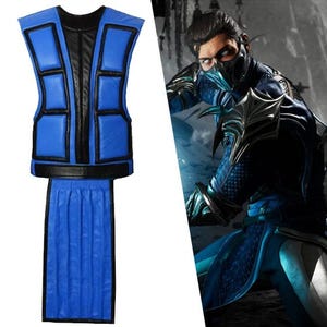 Inspired by Mortal Kombat 11 Sub Zero Leather Vest, Handcrafted Blue MK ...