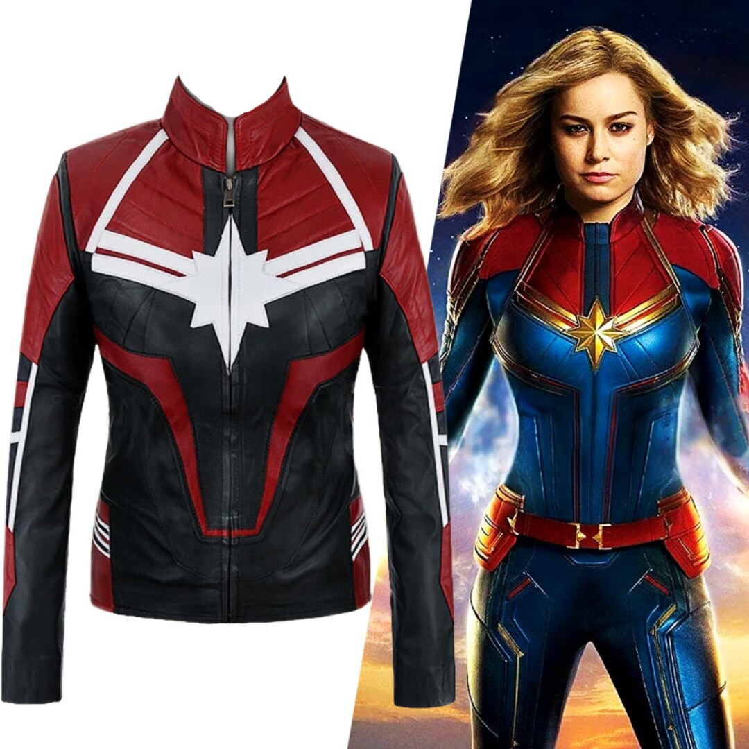 Inspired by Captain Marvel Leather Jacket, Trendy Outerwear Handcrafted ...