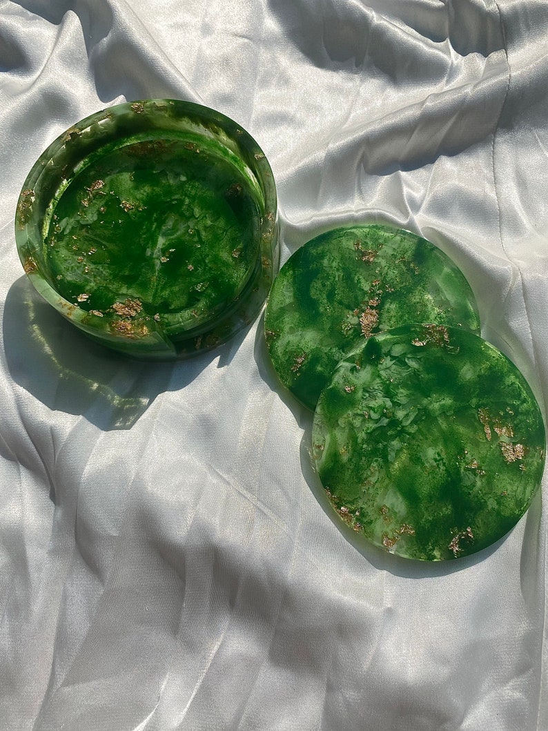 Jade Crystal Coaster Set With Holders , Resin Coaster Set - Etsy