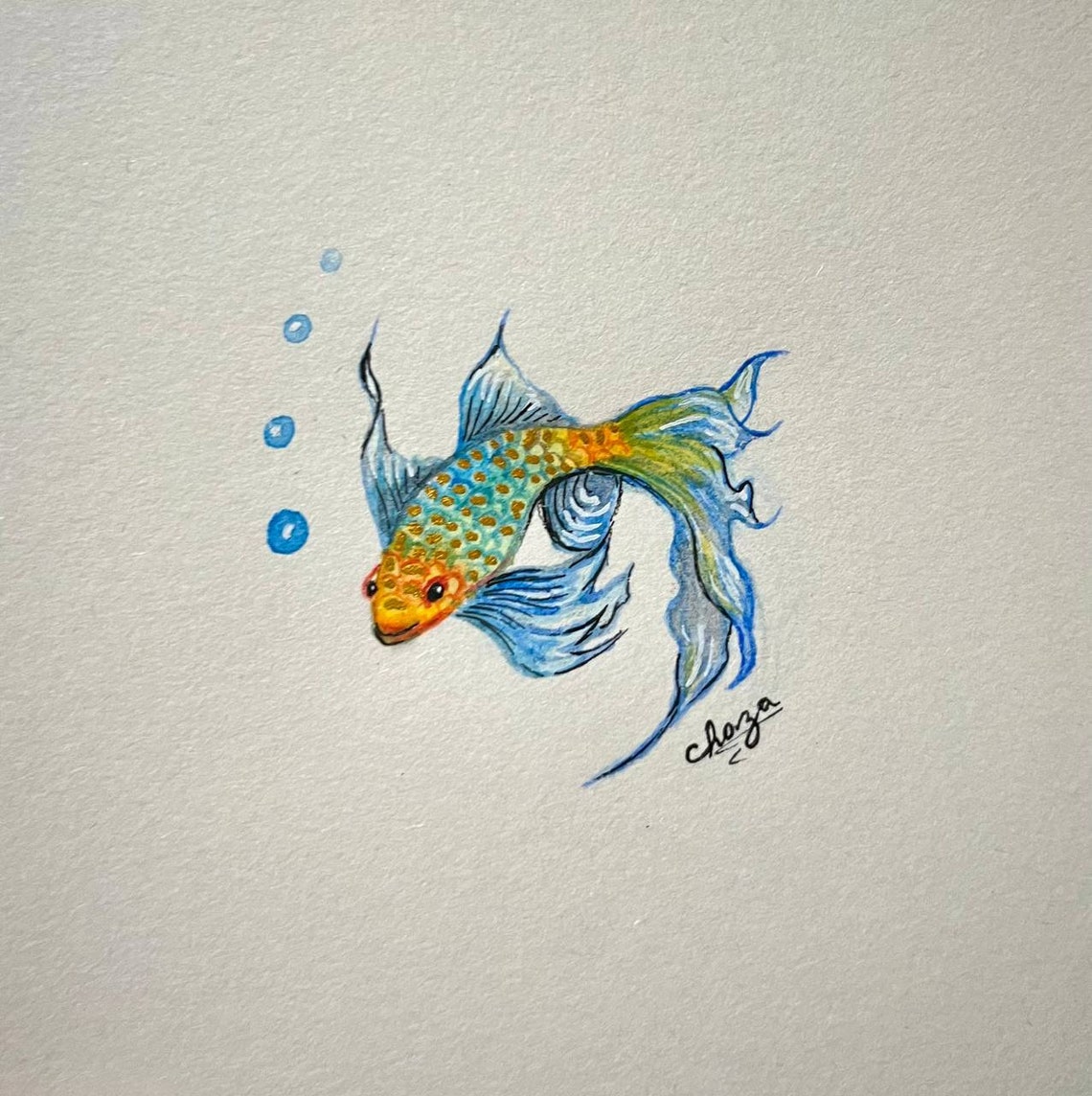 Original Watercolor Mini Painting of a Tiny Koi Fish Named "golden Face ...