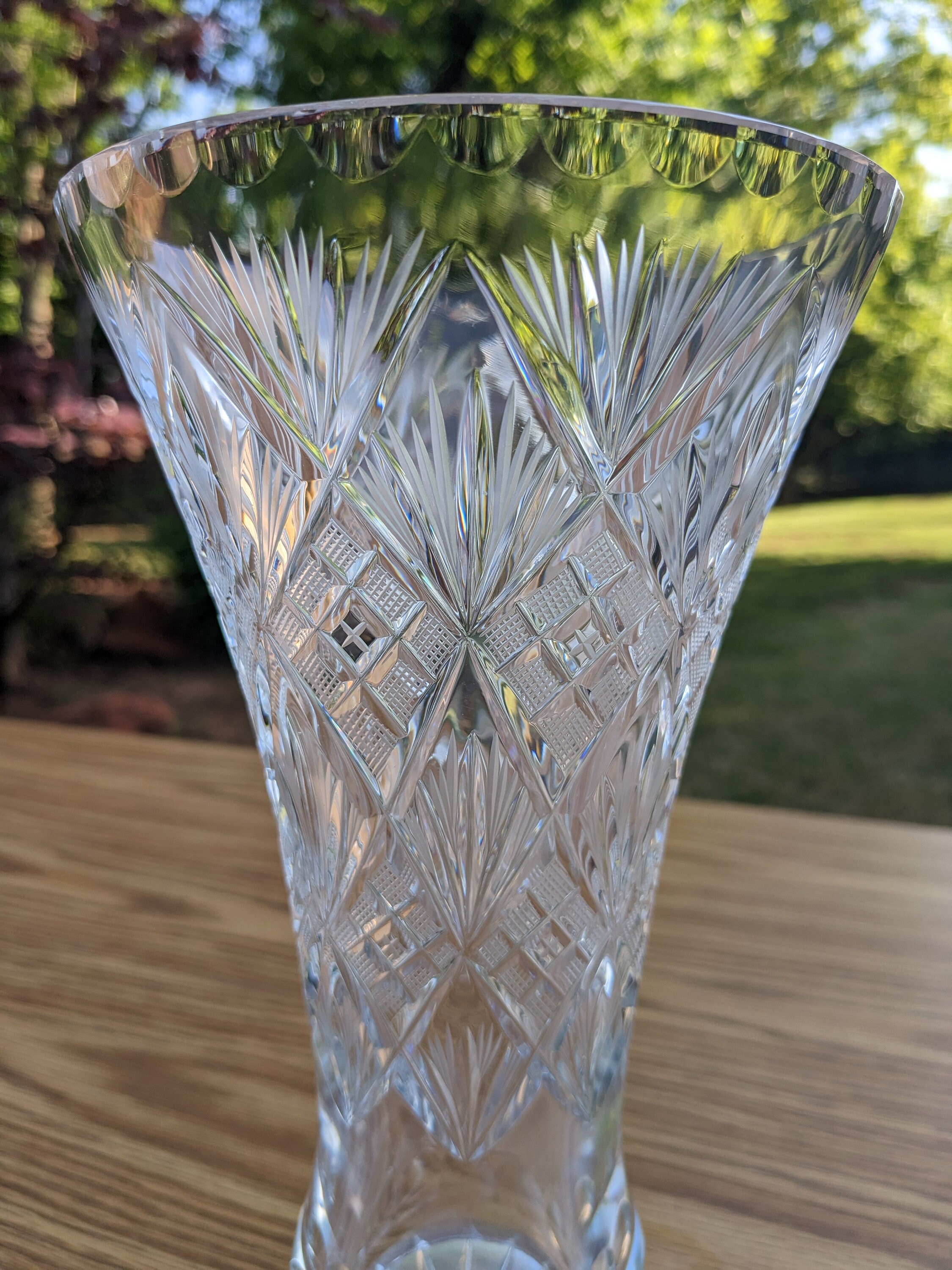 Vintage Slovakian Crystal Flower Vase Brilliant Cut Glass Etsy