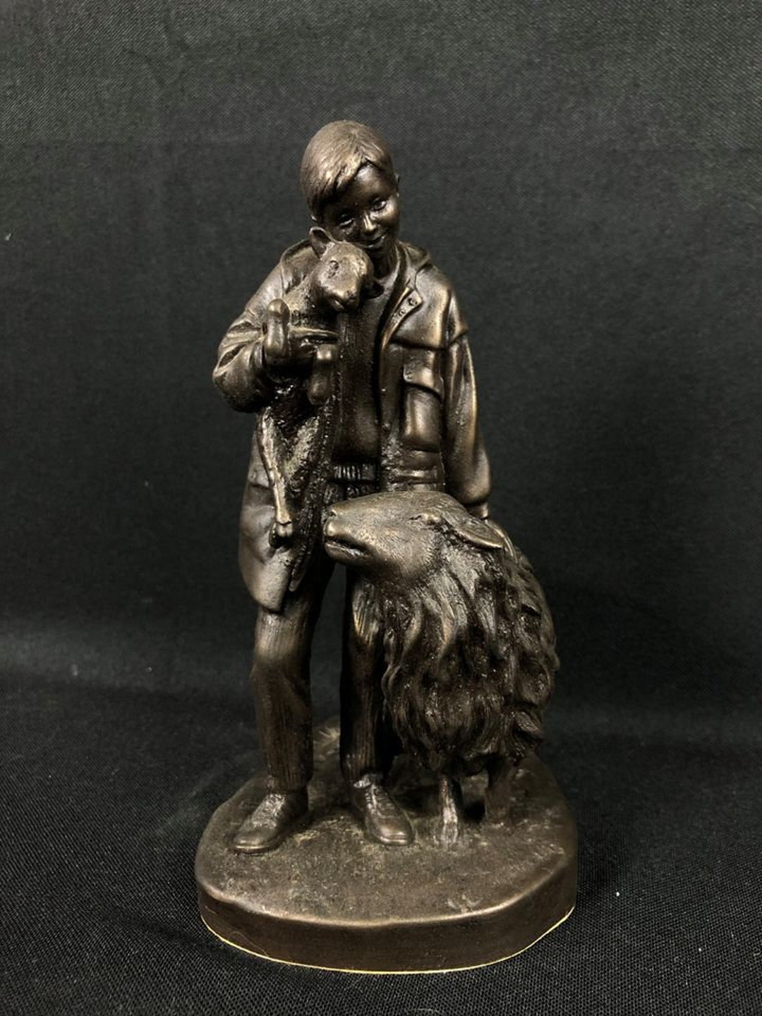 Bronze Sculpture by P. Parsons Shepherd Boy Lamb and Sheep - Etsy