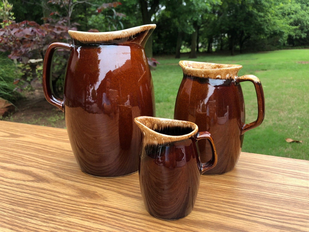 Vintage 3 Brown Drip Pitchers | Made in USA | Alternative Vases | Hull ...