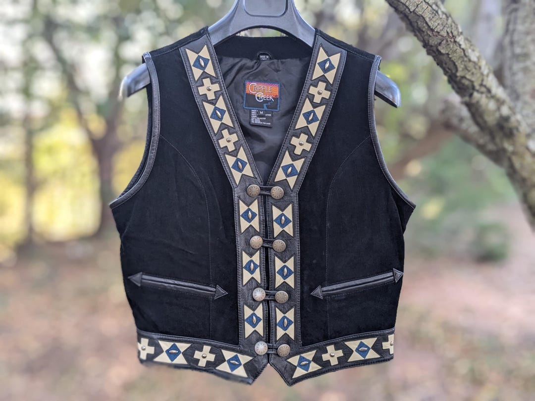 Southwest Native American Style Black Genuine Leather and Suede Vest ...