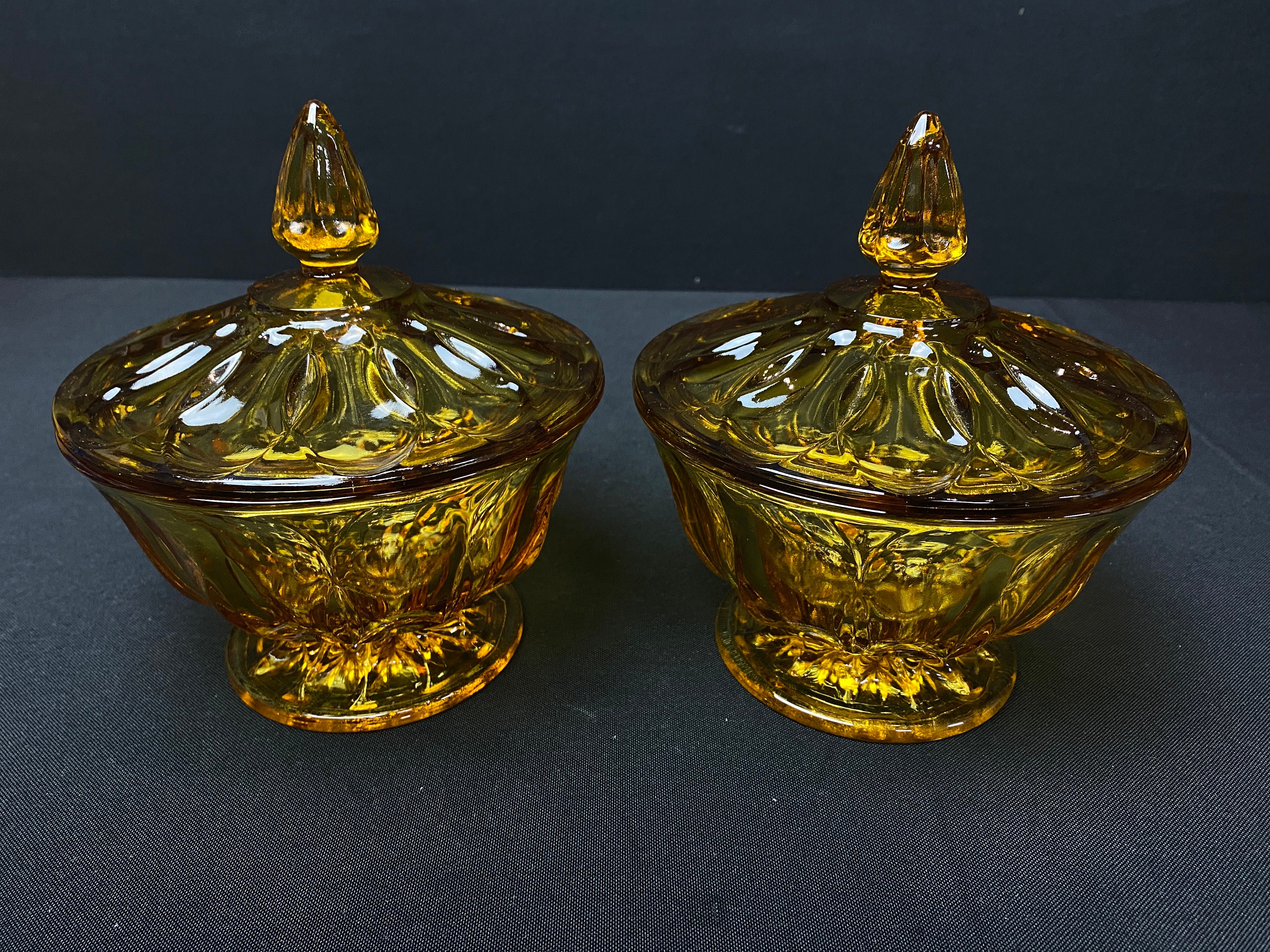 2 Vintage Amber Candy Dish With Lid | Anchor Hocking Fairfield |honey ...