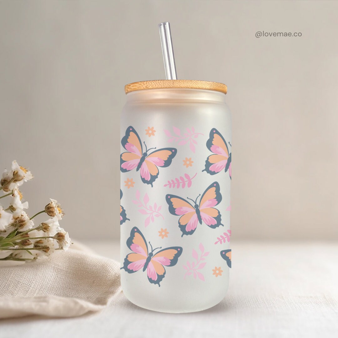 Pastel Butterflies Premium Hand-crafted Glass Coffee Cup - Etsy