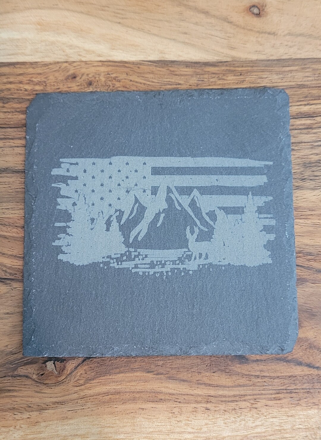 Slate American Flag Mountain Scene Coaster - Etsy