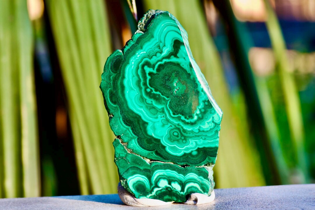 Polished Malachite Slab – Congo Green Banded Crystal, Heart Chakra ...