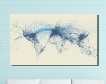 Flight Routes World Map Canvas - Etsy