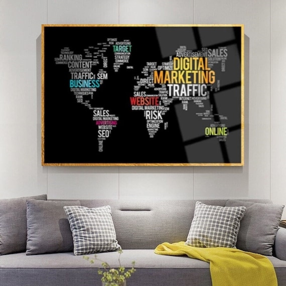 Digital Marketing World Map Glass Wall Arts / Modern Glass | Etsy