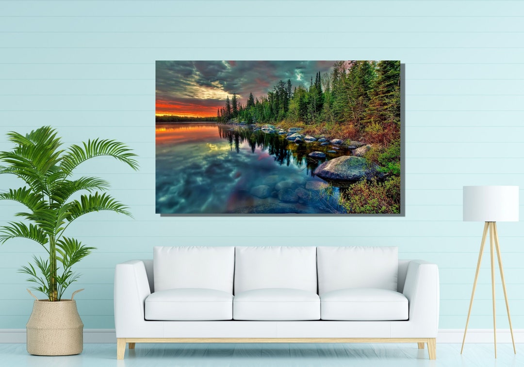 Sunset Lake Canvas Wall Arts / Landscape Canvas Print Arts / Modern ...