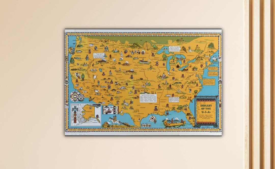 Old Map of Native Americans Poster Gift Art Indians of USA Historic ...