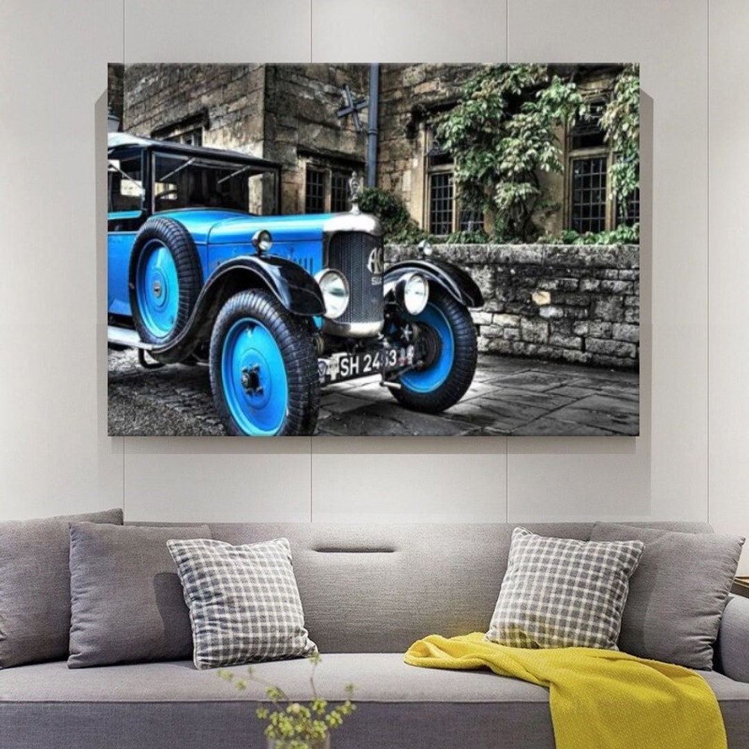 Blue Antique Car Wall Arts /blue Perfect Car Canvas Prints /cars Canvas ...