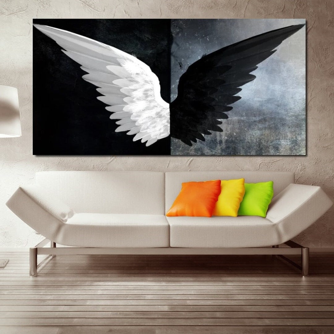 Black and White Angel Wings Canvas Wall Art / Wings Print/ Vintage ...