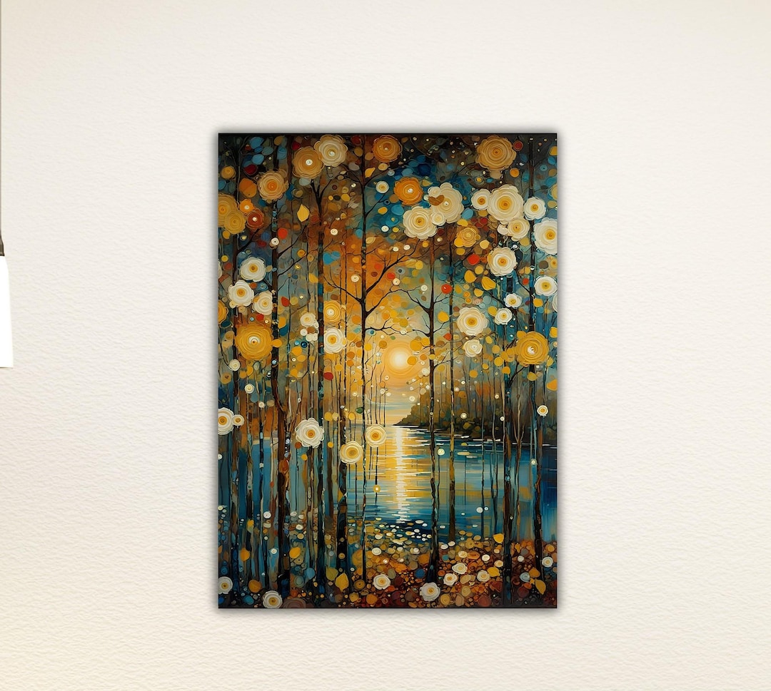 Gustav Klimt Inspired Magical Forest Moon Canvas Klimt Wall Art Tree of ...