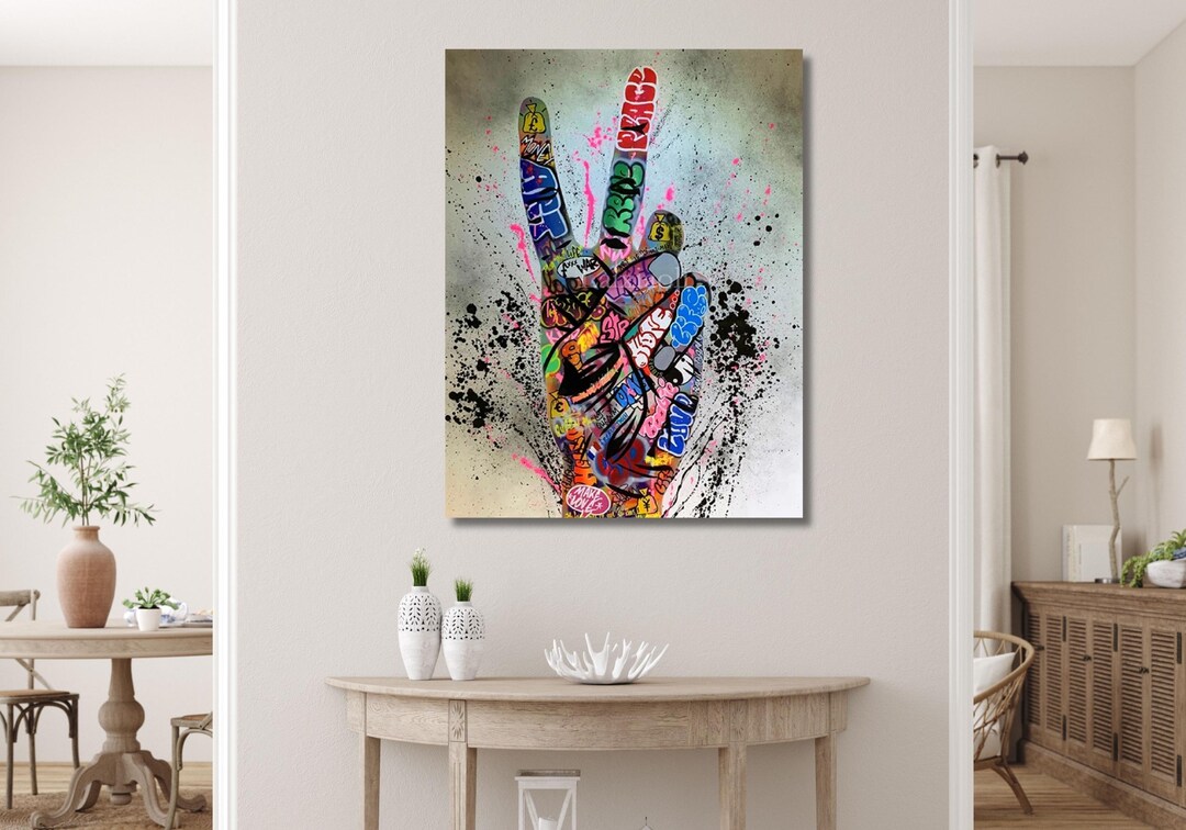 Banksy Victory Sign Graffiti Wall Art/graffiti Victory Sign Canvas ...
