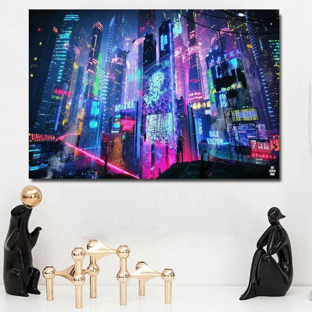 Cyberpunk City Neo Futuristic Canvas Wall Art /cyberpunk Poster Wall ...