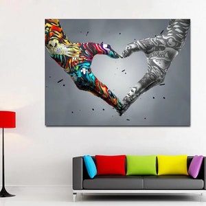 Graffiti Tattoo Heart Sign Hands Wall Art / Graffiti Canvas Painting ...