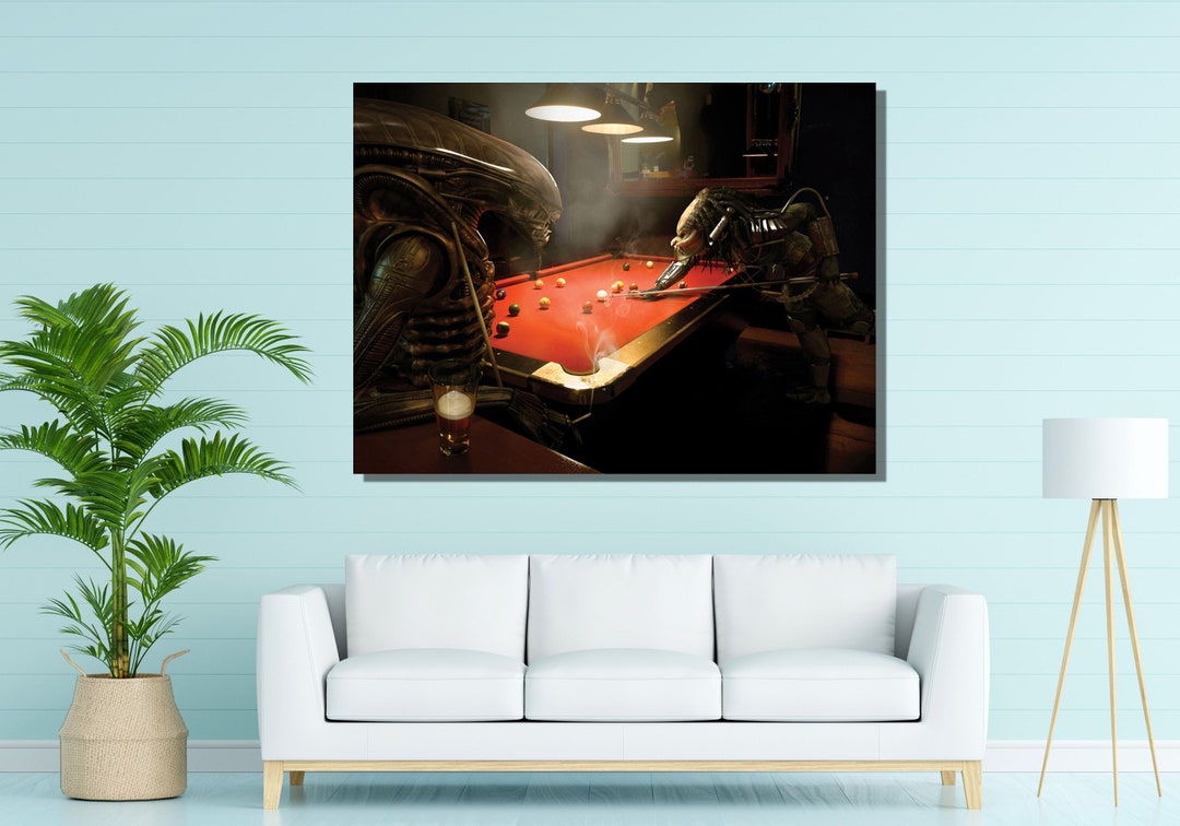 Alien Vs Predator Playing Pool Match Canvas Wall Art /alien and ...
