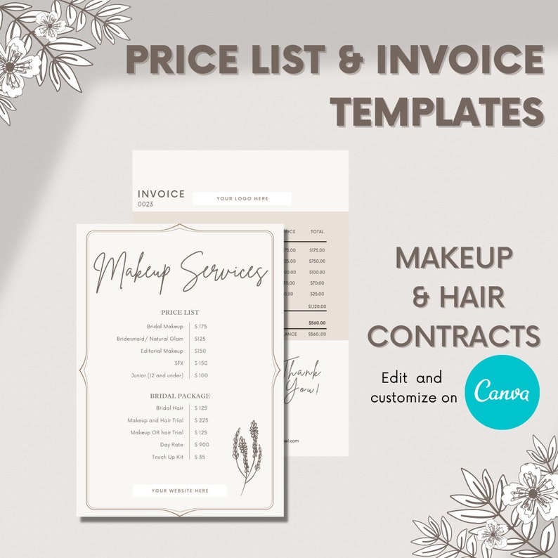 Makeup Artist Templates Terms and Conditions, Invoice Price List, Face ...