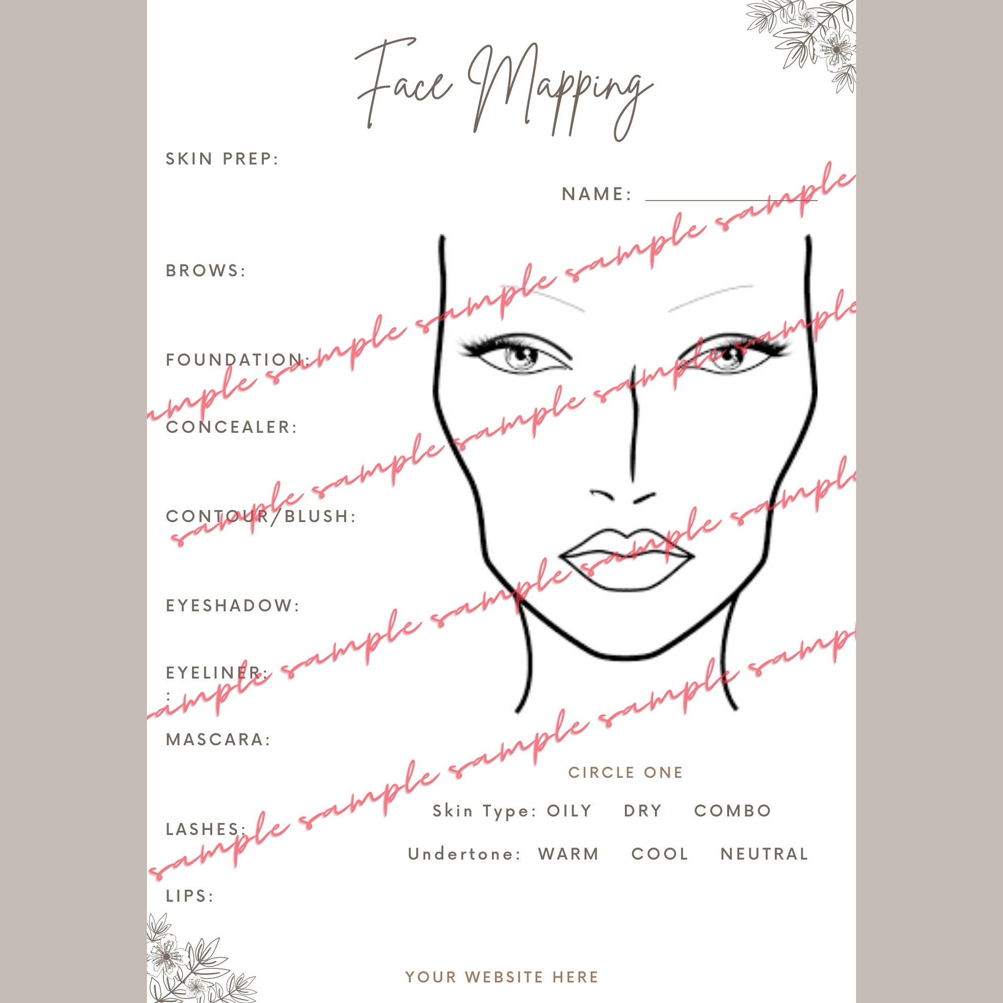 Makeup Consultation Form Makeover Form Makeup Artist Face Mapping Chart ...