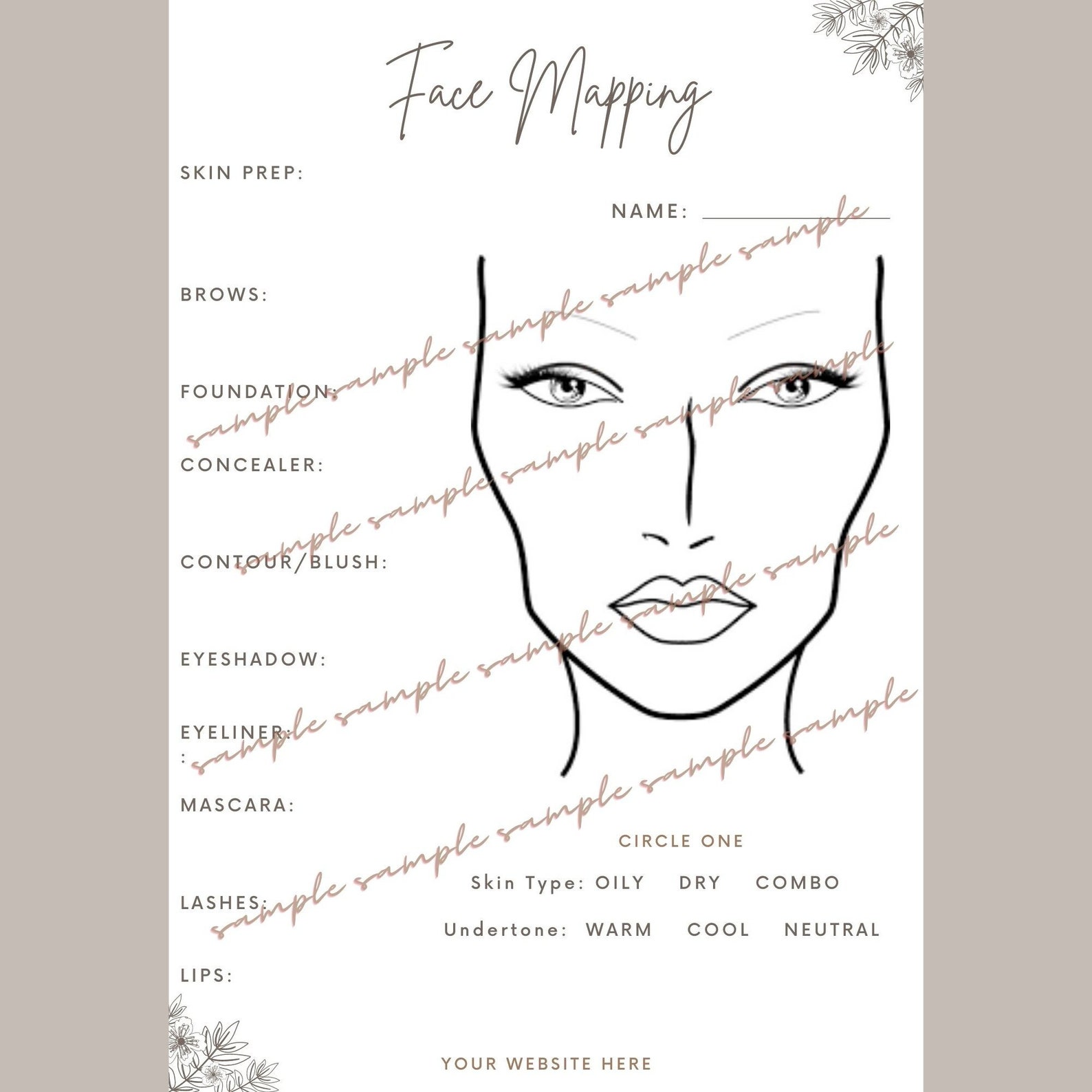 Makeup Consultation Form Makeover Form Makeup Artist Face Mapping Chart ...