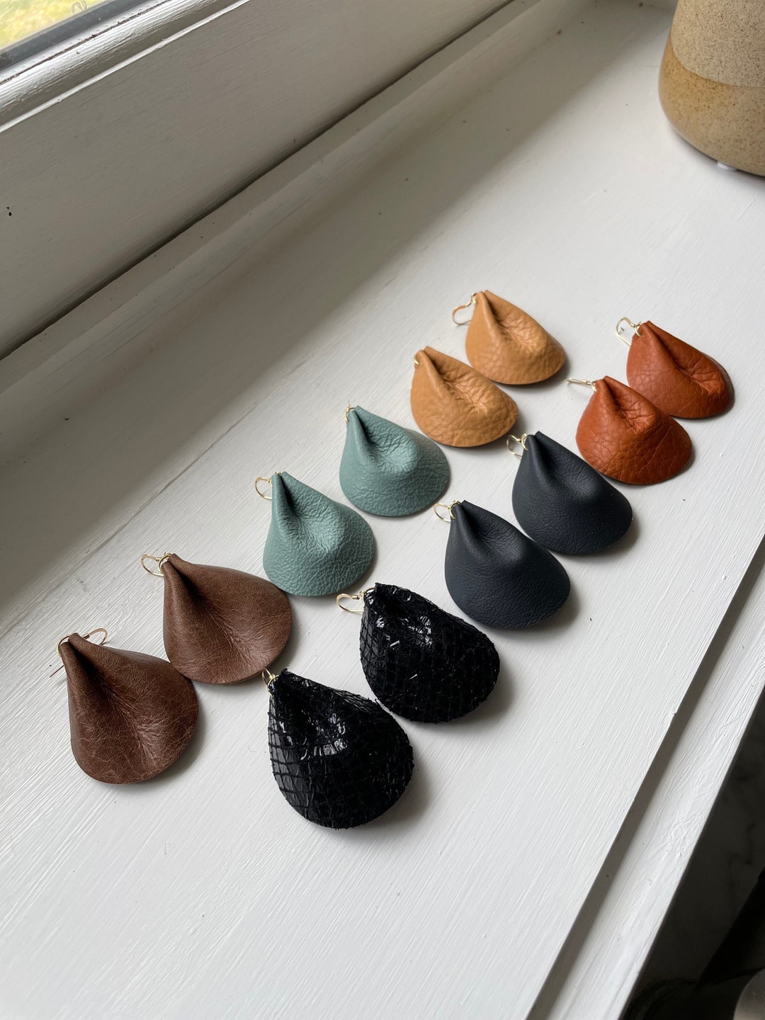 Big Leather Leaf Dangles | 14k Gold Filled | Lightweight Earrings ...