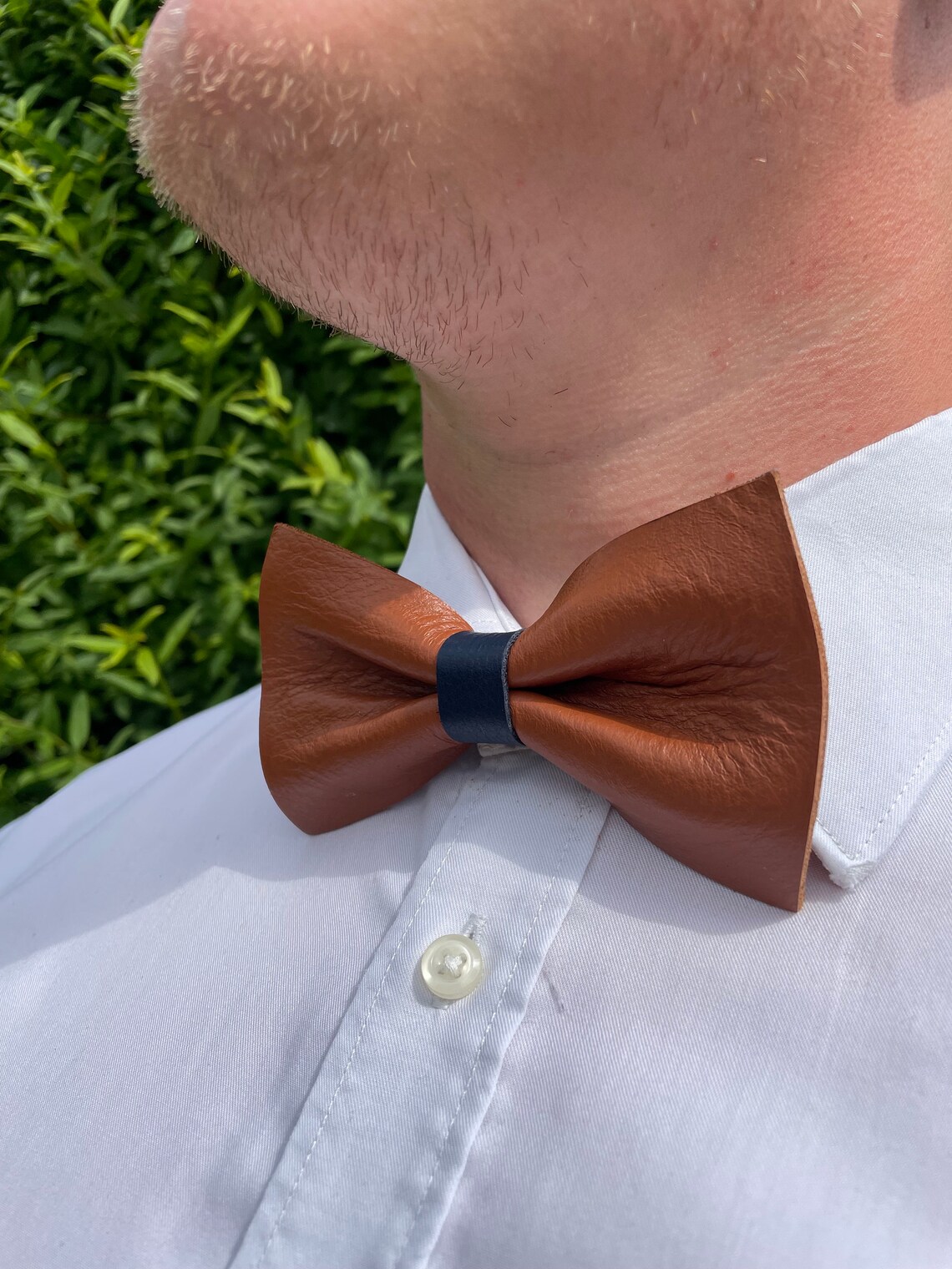 Leather Bow Tie / Two-tone Leather Bow Tie / Dark Blue and Cognac ...