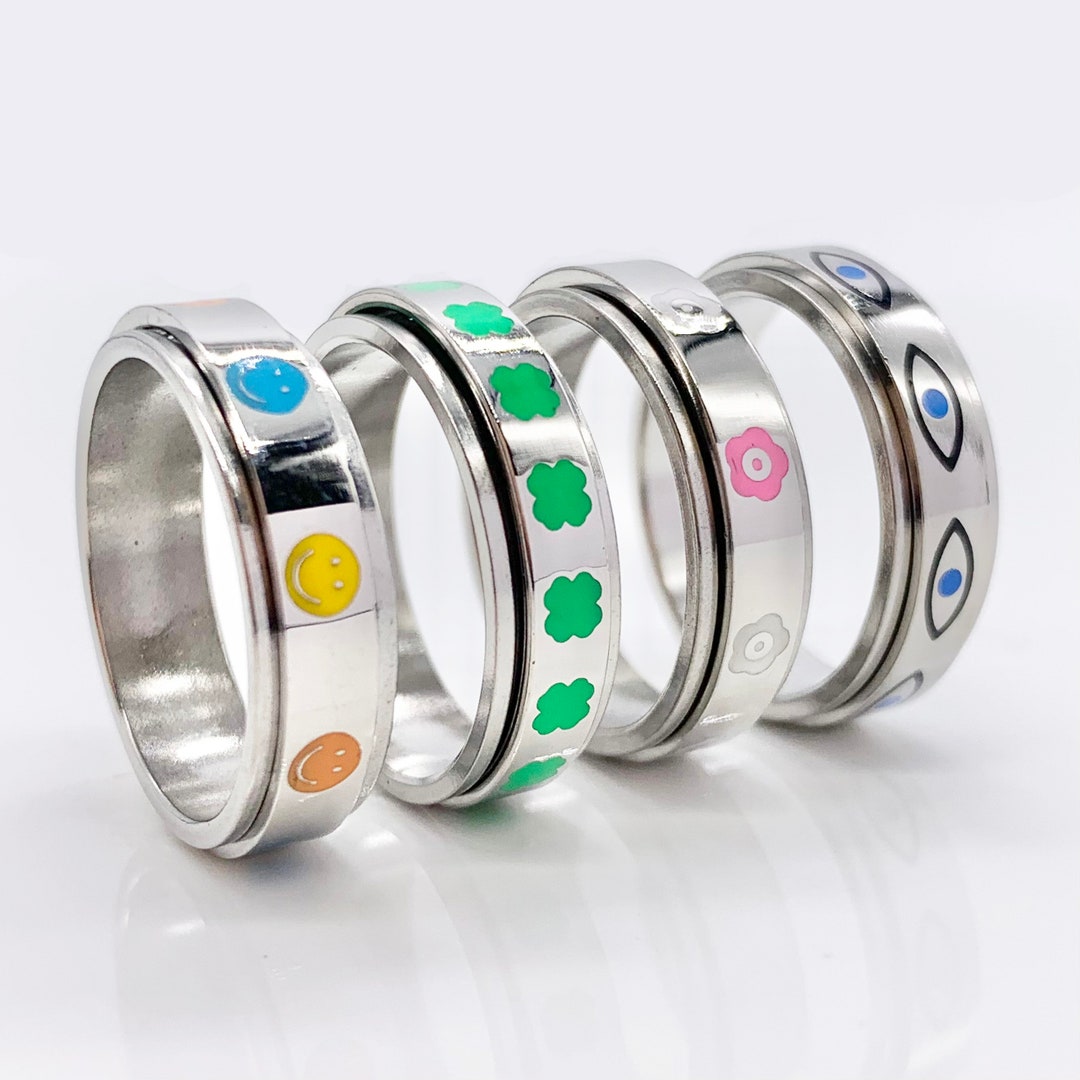 Spinner Ring Colorful Stainless Steel Worry Ring, Meditation Ring ...