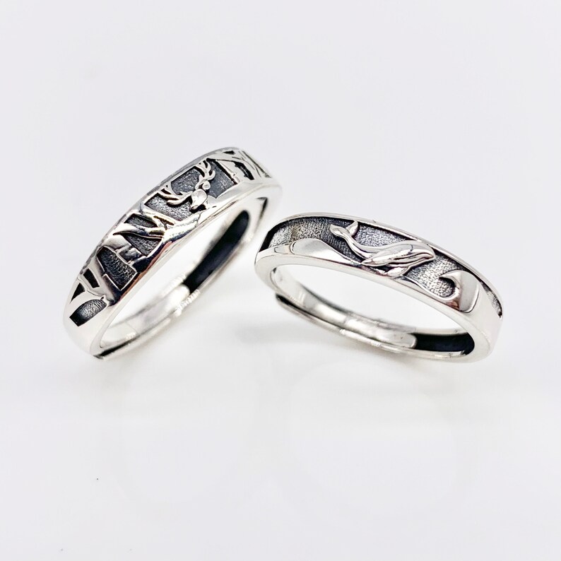 2 Couple Rings Set Real Silver S925 Forest and Sea Promise - Etsy
