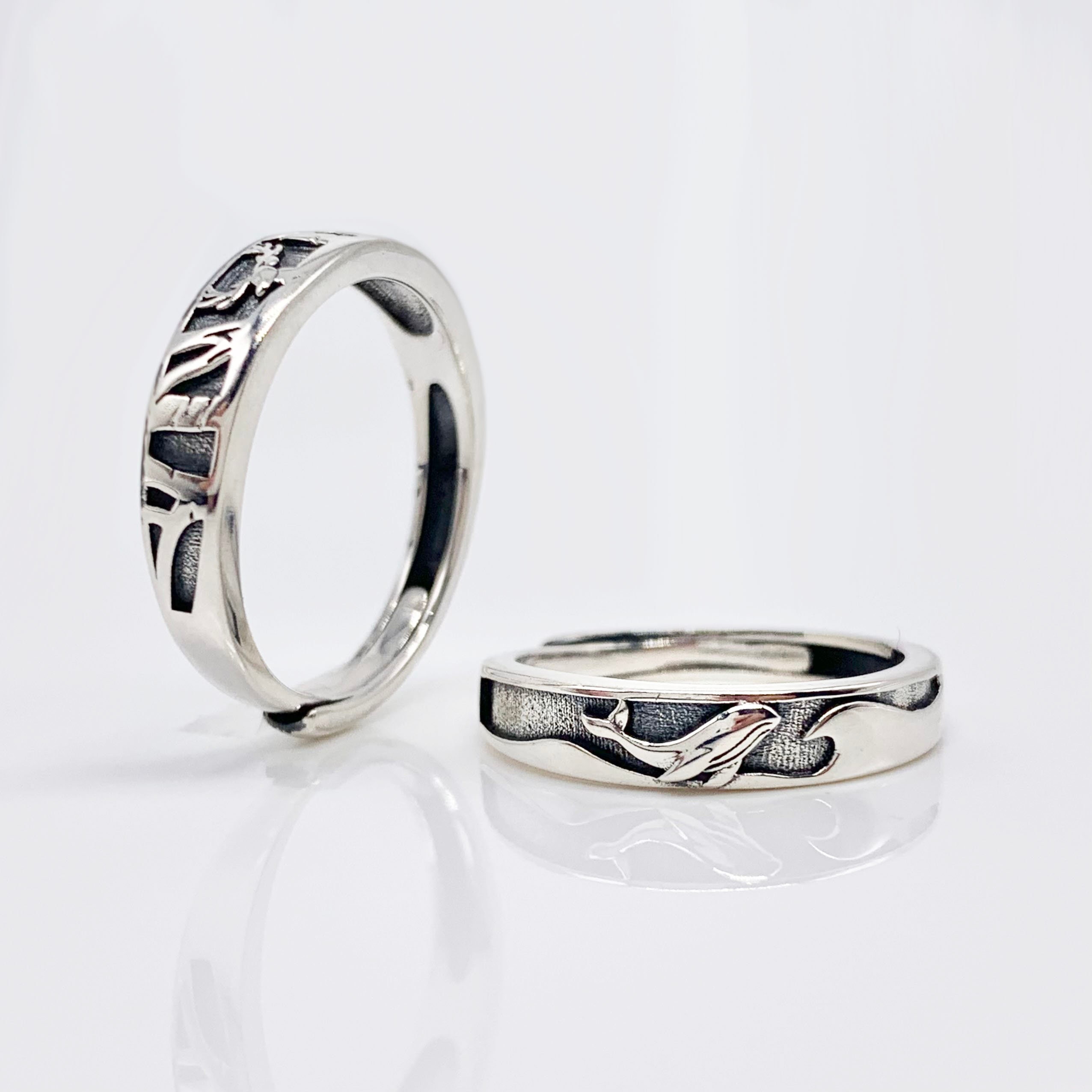2 Couple Rings Set Real Silver S925 Forest and Sea Promise - Etsy