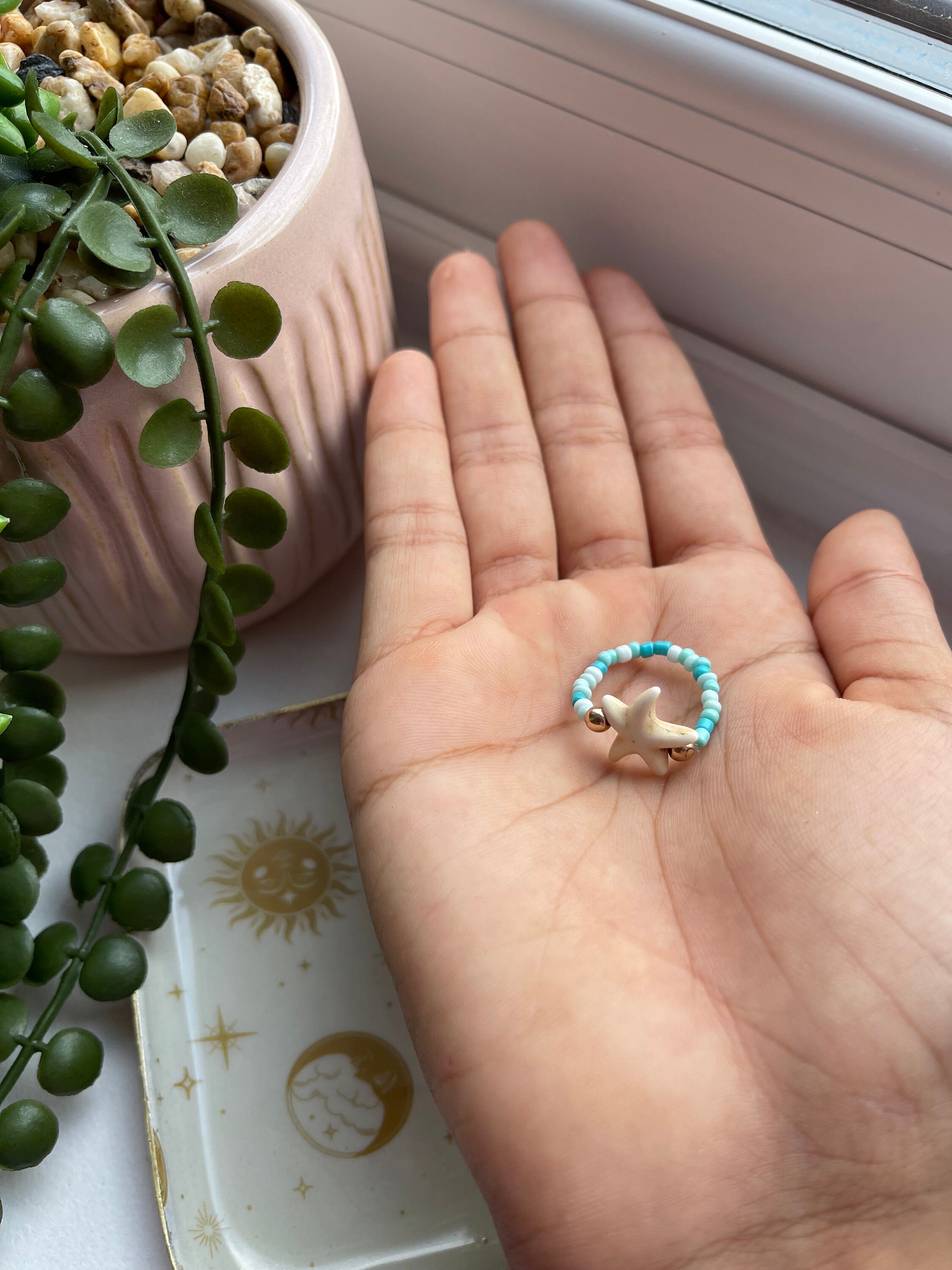 Seed Bead Beaded Starfish Ring Beach Preppy Gold Cute Gift - Etsy