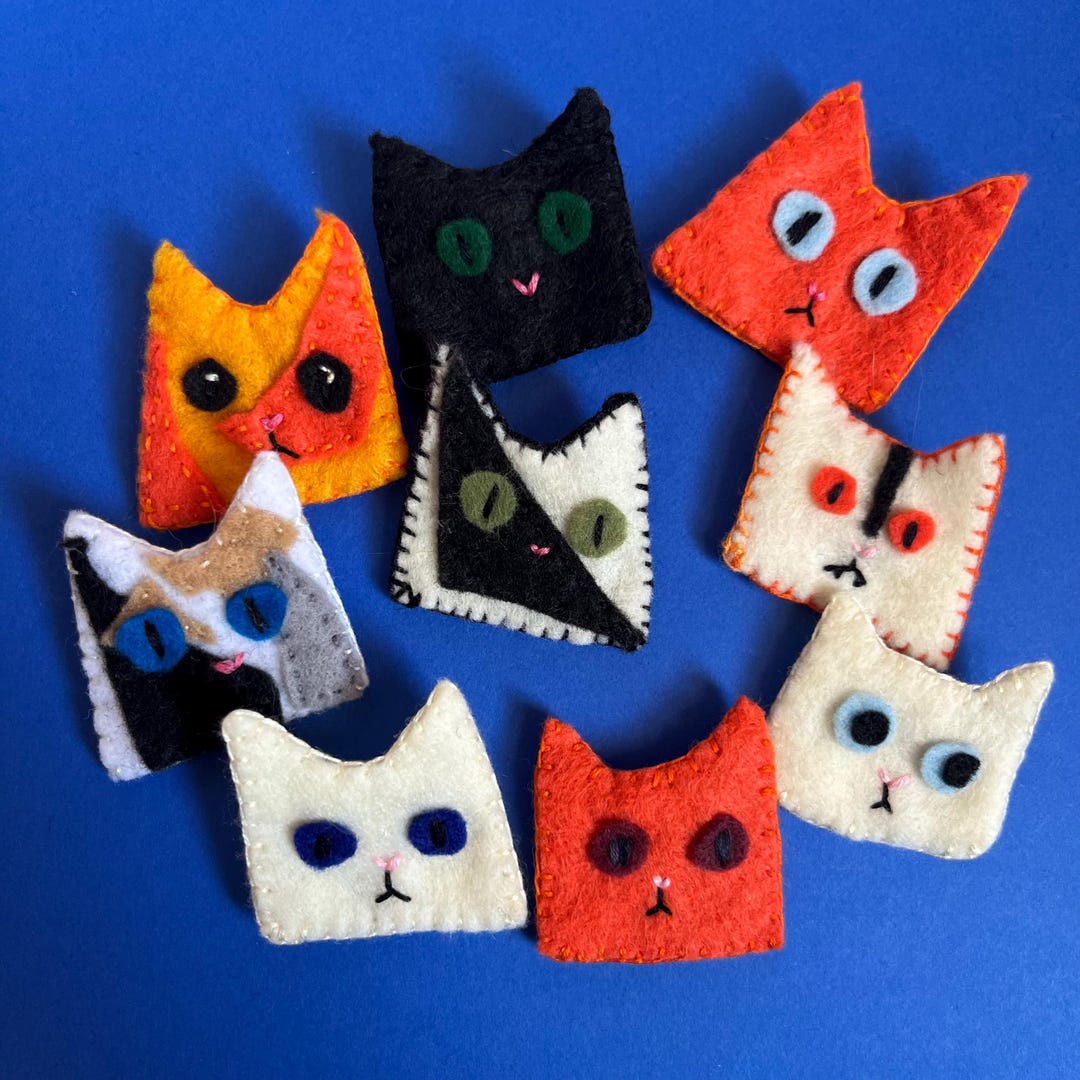 Felt Cat Pin Unique Cat Brooch Expressive Cat Pin - Etsy
