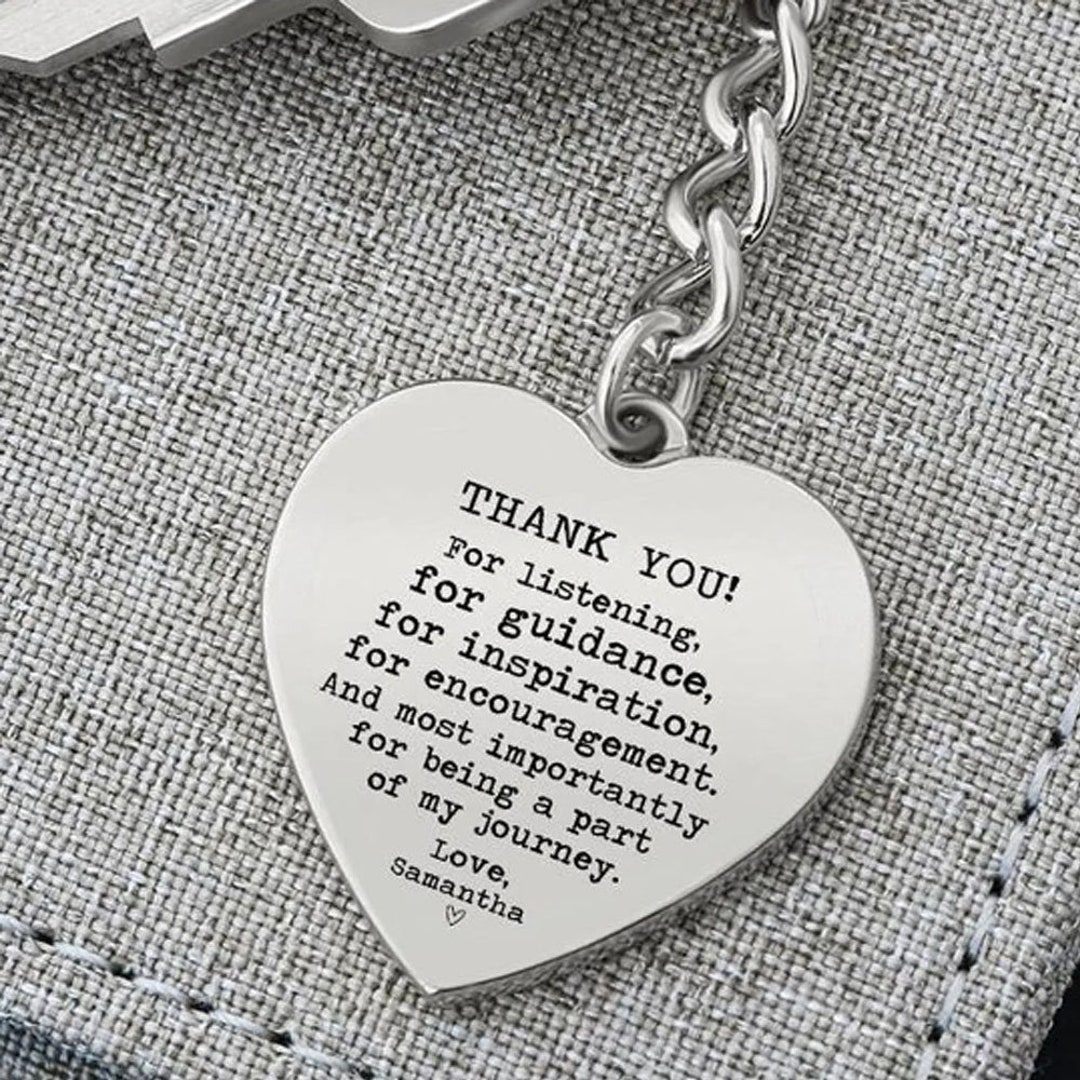 Personalized Thank You Keychain, Custom Engraved Heart Key Ring With Message & Name ...