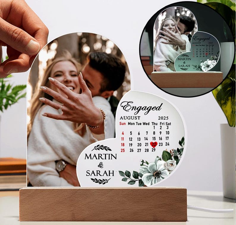 Custom Engagement Photo Acrylic Plaque With Calendar, Personalized ...