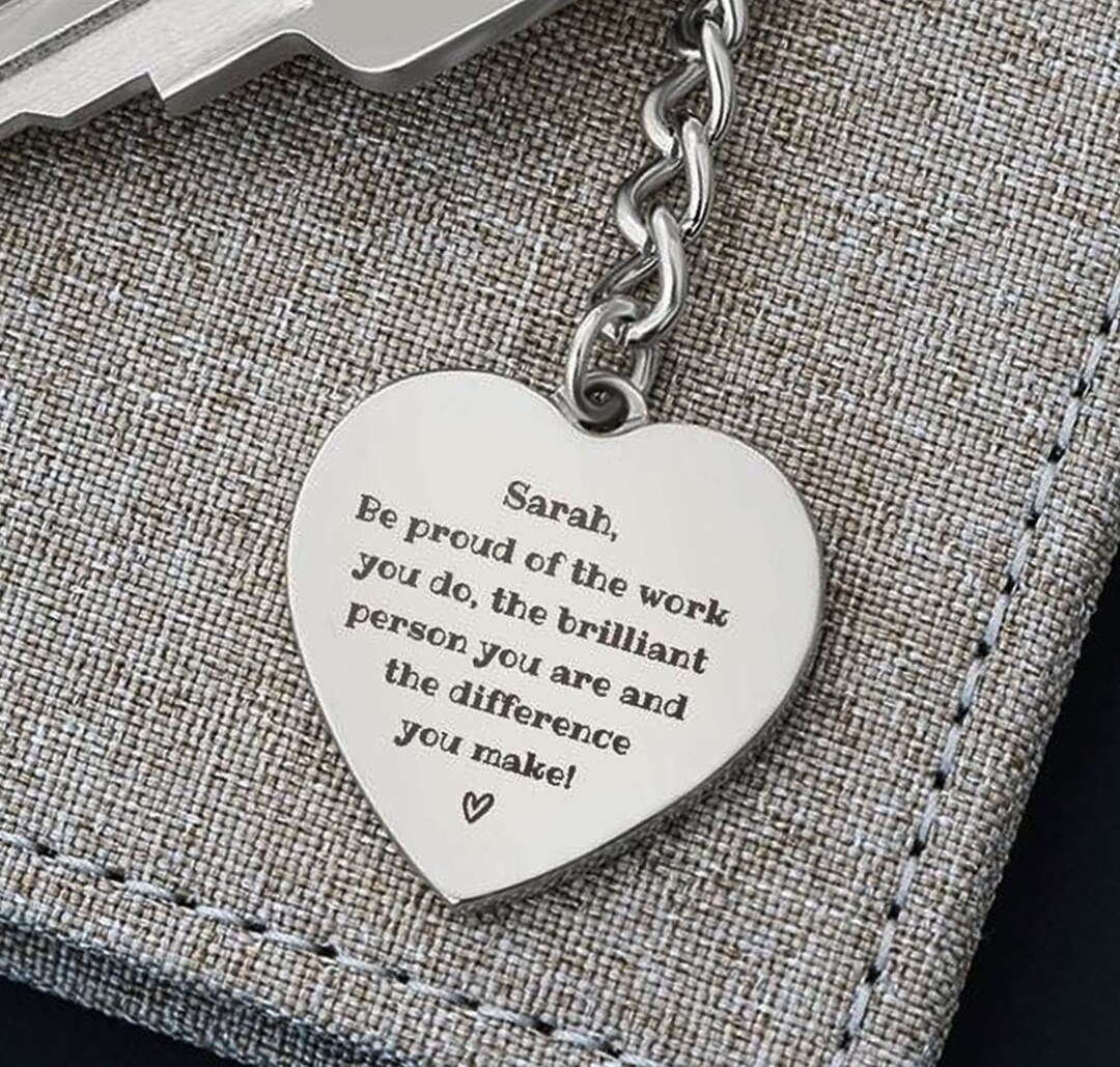 Personalized Gold Heart Keychain, Custom Engraved Keychain Gift ...